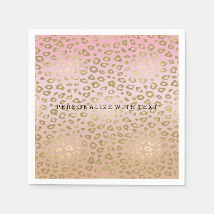 Pink Ombre Gold Leopard Print Paper Napkins | Zazzle