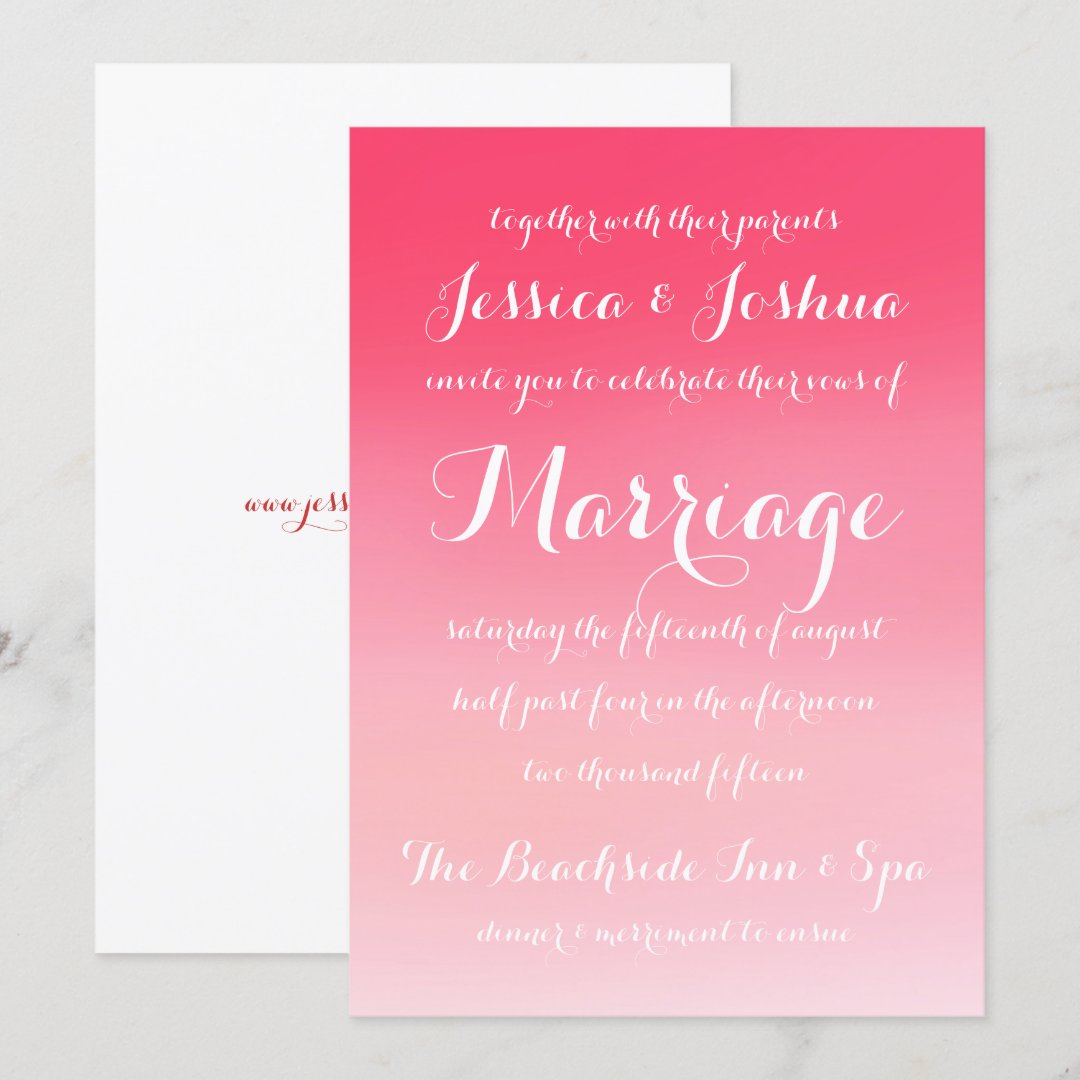 Pink Ombre Watercolor Script Wedding Invitation | Zazzle