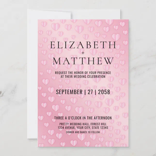 Pink on Pink Heart Speckles Invitation Card Design | Zazzle