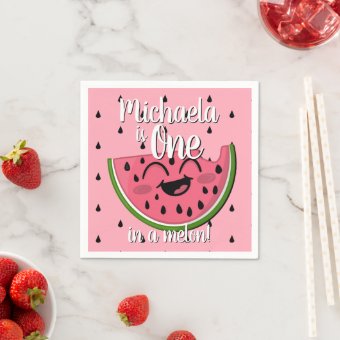Pink One in a Melon Watermelon Kids First Birthday Napkins | Zazzle