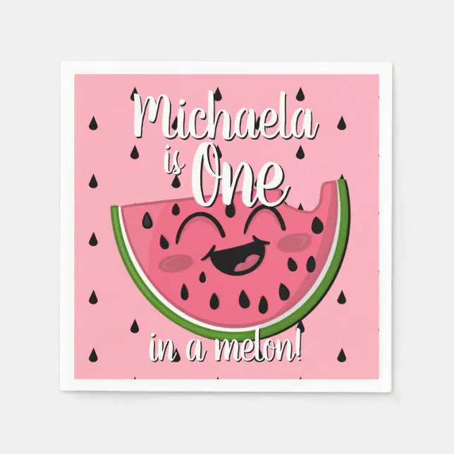 Pink One in a Melon Watermelon Kids First Birthday Napkins | Zazzle