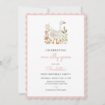 Pink One Silly Goose Birthday Invitation | Zazzle