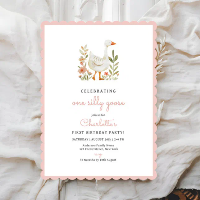 Pink One Silly Goose Birthday Invitation | Zazzle