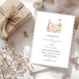 Pink One Silly Goose Birthday Invitation | Zazzle