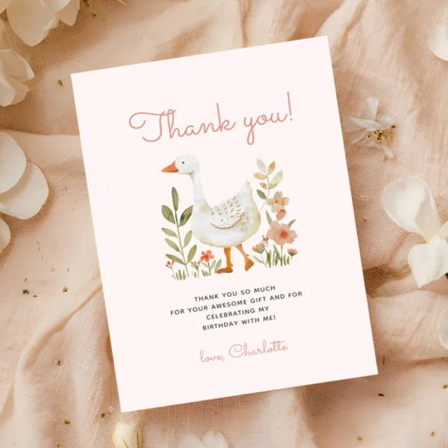 Pink One Silly Goose Birthday Thank You Card | Zazzle
