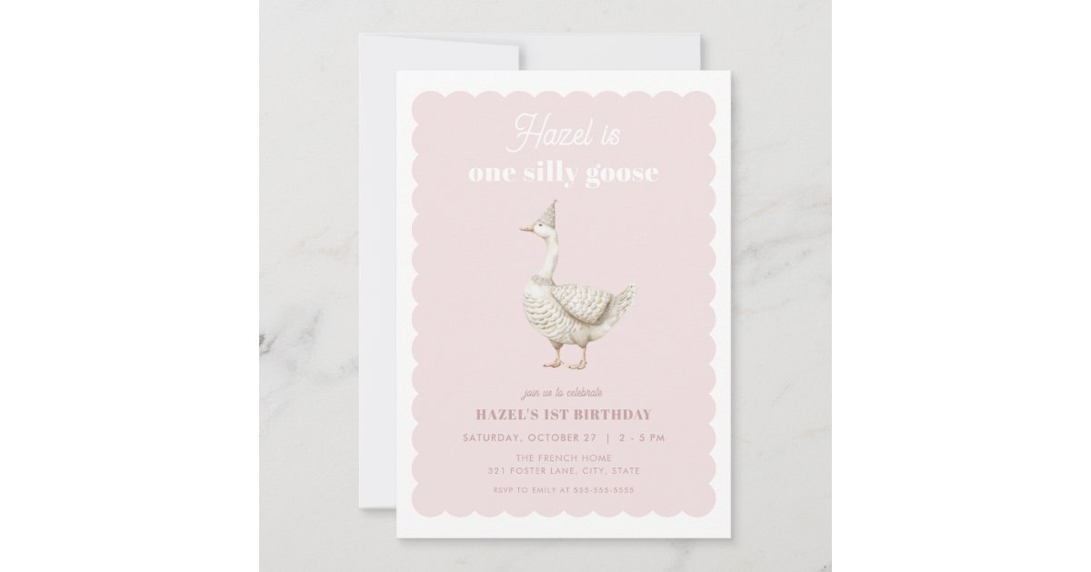 Pink One Silly Goose Girl 1st Birthday Invitation | Zazzle