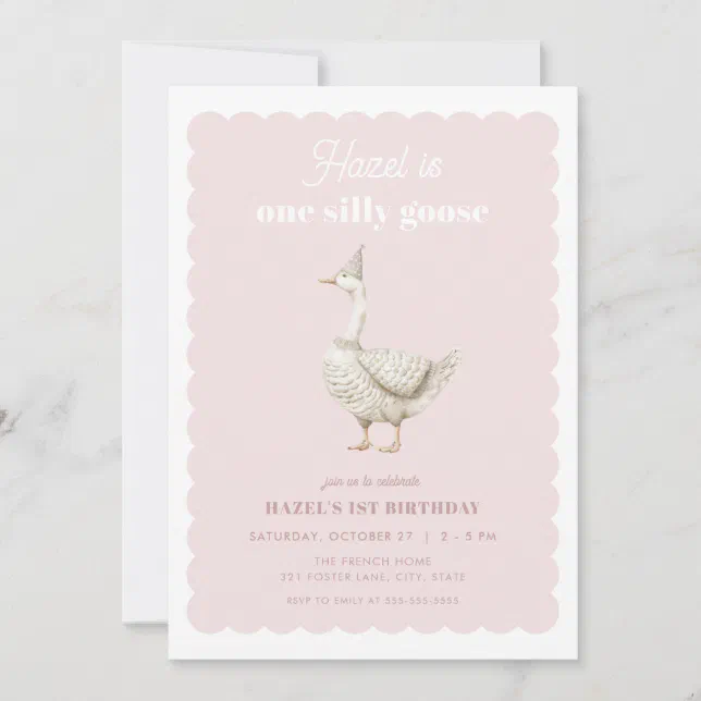 Pink One Silly Goose Girl 1st Birthday Invitation | Zazzle