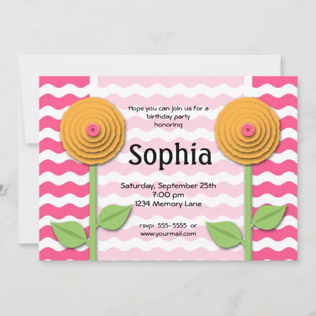 Pink & Orange Birthday Invitation | Zazzle
