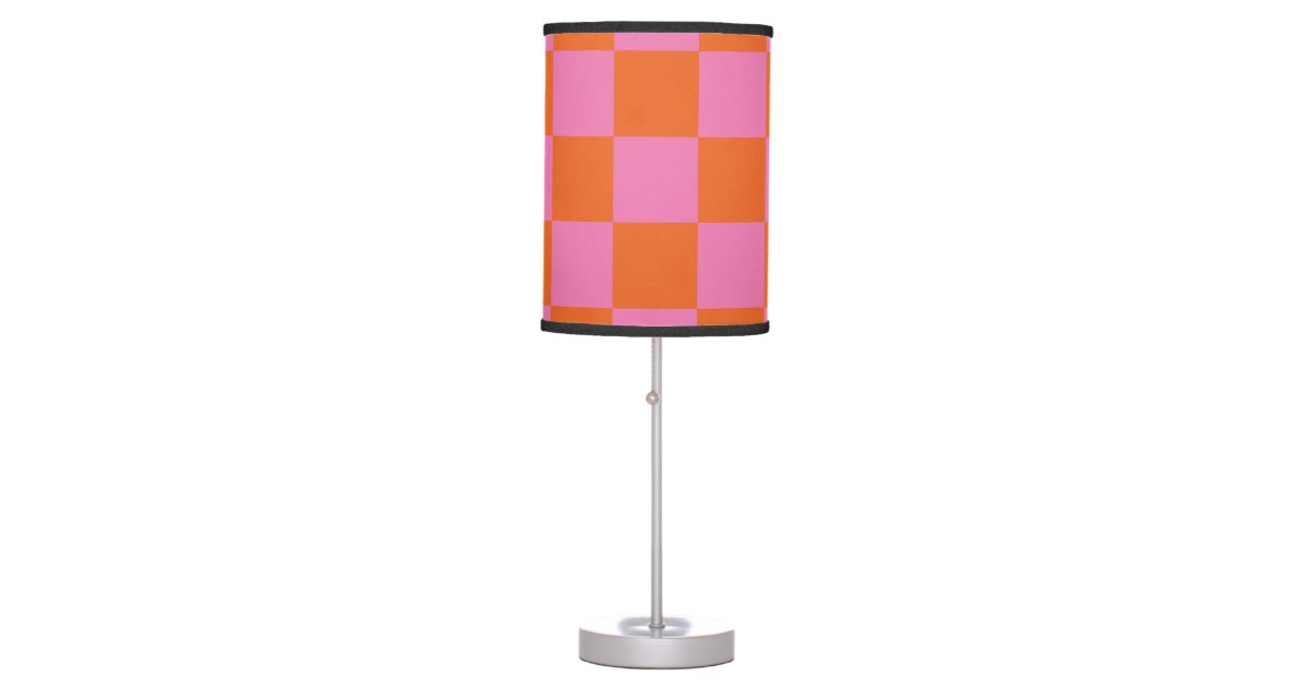 Pink Orange Checkered Pattern Table Lamp | Zazzle