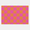Pink Orange Checkered Pattern Wrapping Paper Sheets | Zazzle