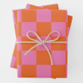 Pink Orange Checkered Pattern Wrapping Paper Sheets | Zazzle