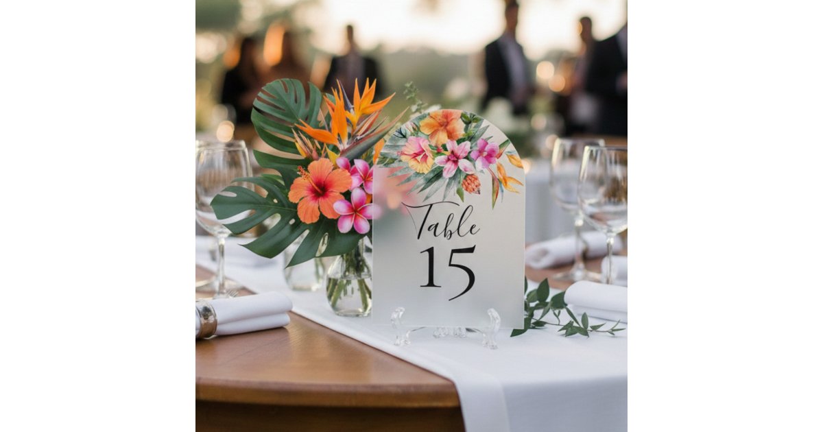Pink Orange Colorful Tropical Floral Table Number | Zazzle