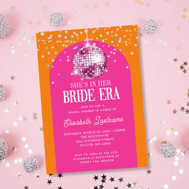 Pink Orange Disco Bride Era Bridal Shower Invitation | Zazzle