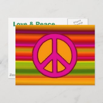 Pink Orange Fractal & Peace Sign Postcard | Zazzle