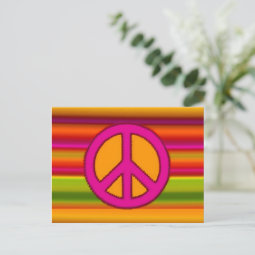 Pink Orange Fractal & Peace Sign Postcard | Zazzle