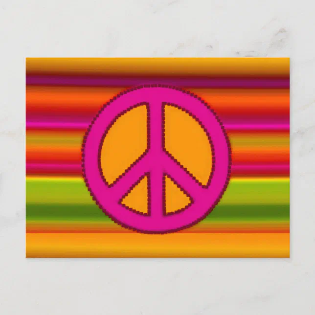 Pink Orange Fractal & Peace Sign Postcard | Zazzle
