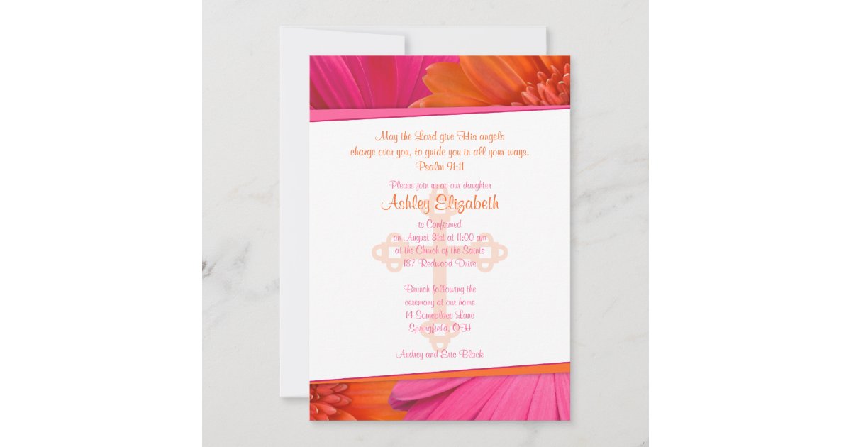Pink Orange Gerber Daisy Confirmation Invitation | Zazzle