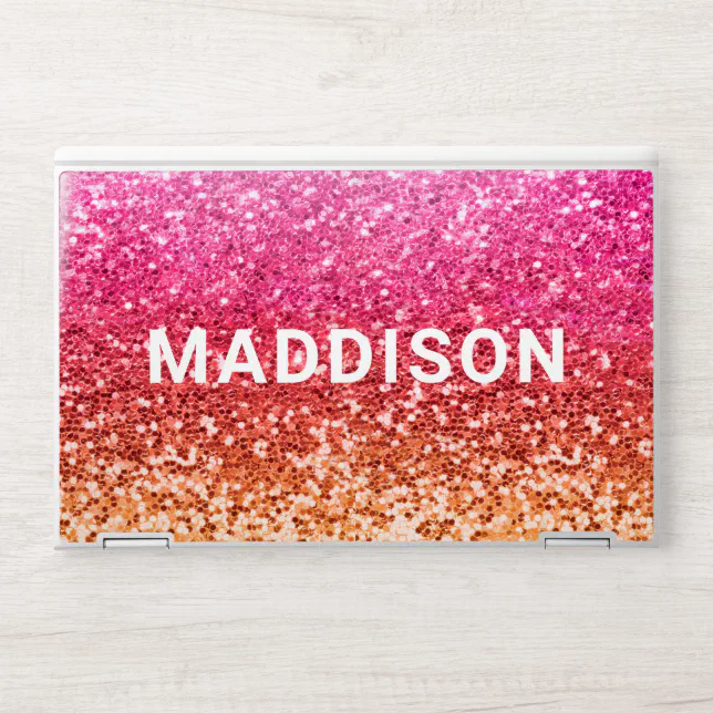 Pink Orange Glitter Girly Personalized HP Laptop Skin | Zazzle