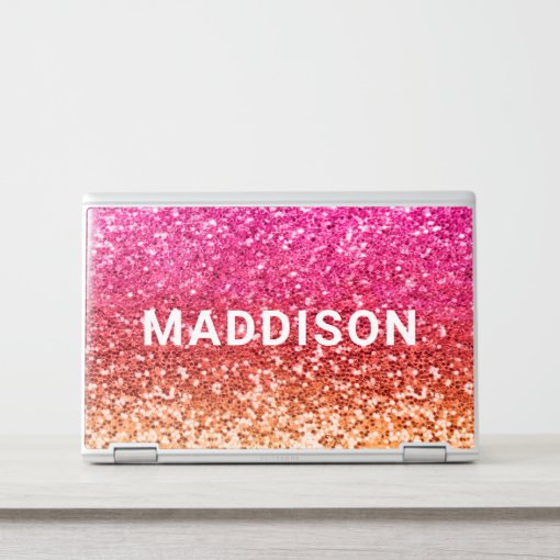 Pink Orange Glitter Girly Personalized HP Laptop Skin | Zazzle
