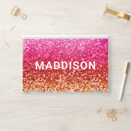 Pink Orange Glitter Girly Personalized HP Laptop Skin | Zazzle