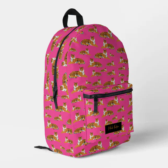 Pink Orange Jungle Tiger Animal Pattern Printed Backpack | Zazzle