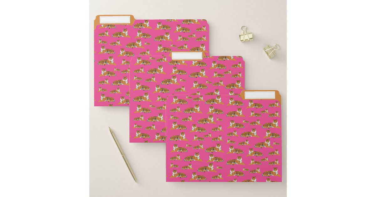 Pink Orange Jungle Tiger Animal Pattern School File Folder | Zazzle