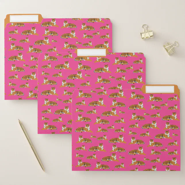 Pink Orange Jungle Tiger Animal Pattern School File Folder | Zazzle
