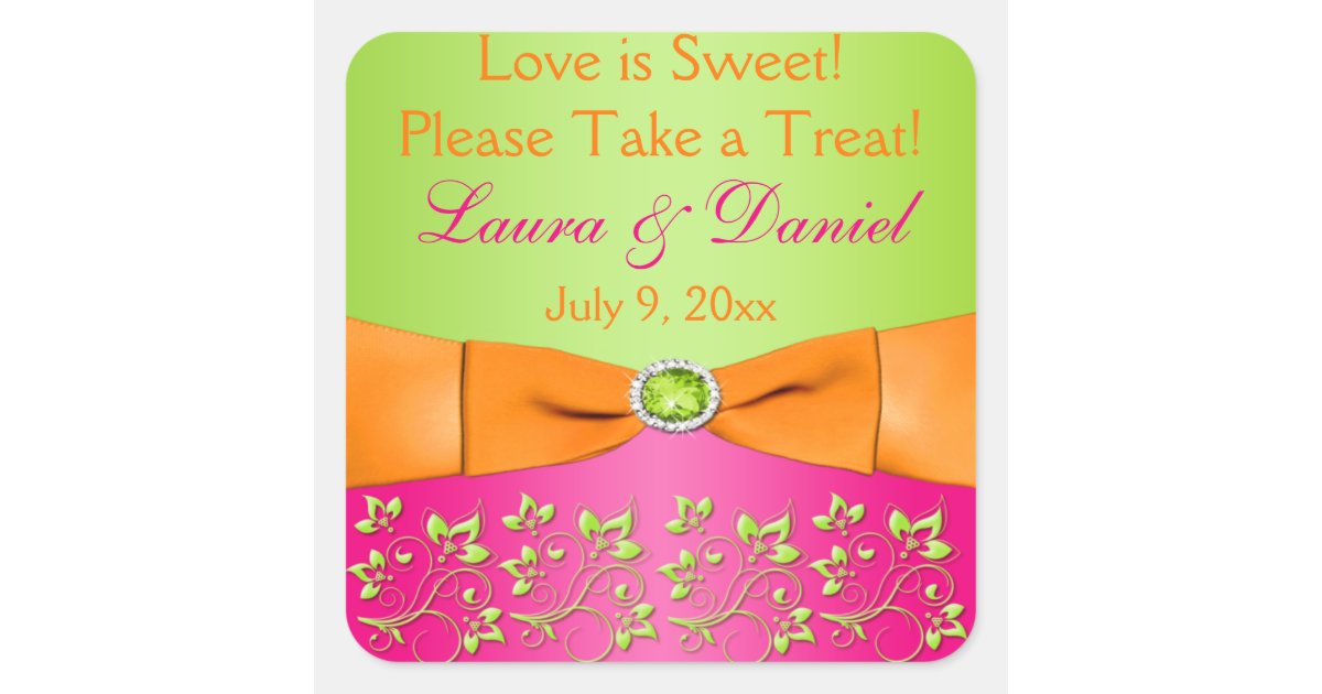 Pink Orange Lime Floral Candy Buffet Sticker | Zazzle