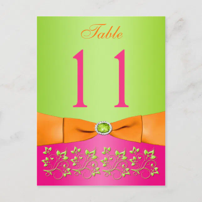 Pink, Orange, Lime Floral Table Number Post Card | Zazzle
