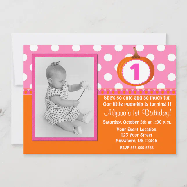 Pink Orange Pumpkin Birthday Invitation | Zazzle