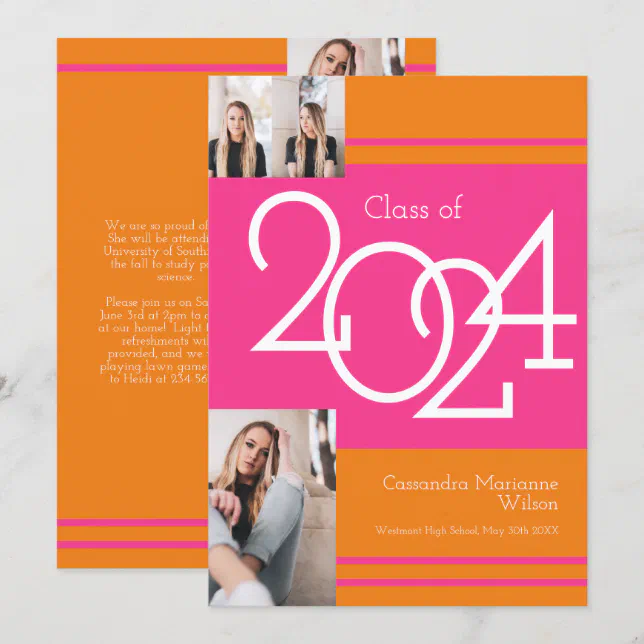 Pink Orange School Colors Graduation Announcement | Zazzle