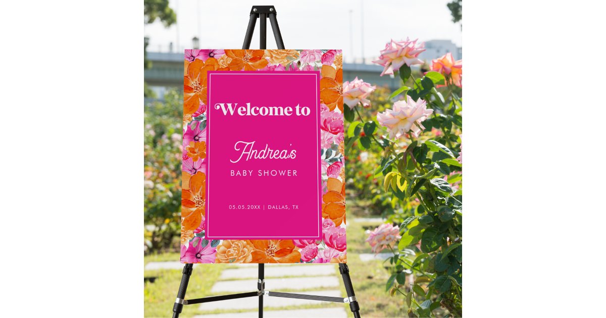 Pink & Orange Summer Baby Shower Welcome Sign | Zazzle