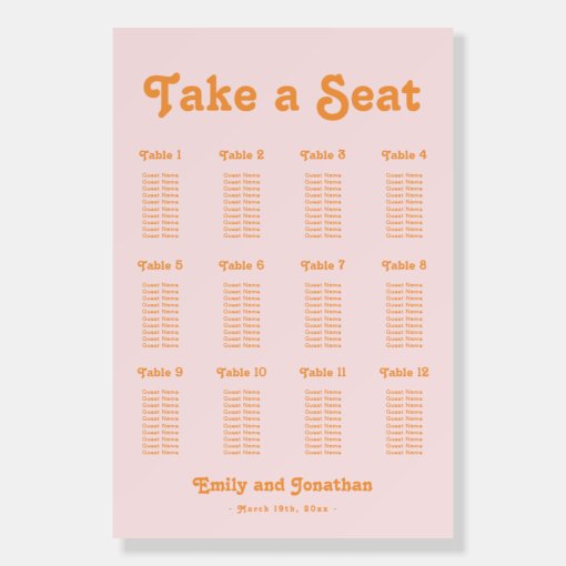Pink Orange Tropical Disco Wedding Seating Chart Foam Board | Zazzle