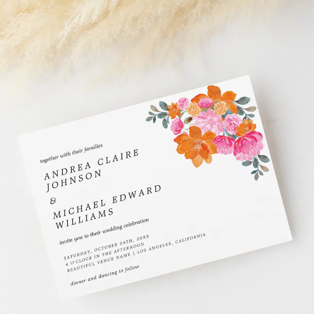 Pink & Orange Vibrant Floral Spring Summer Wedding Invitation | Zazzle