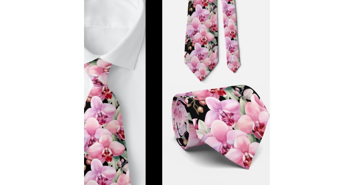 Pink Orchid Flowers Neck Tie | Zazzle