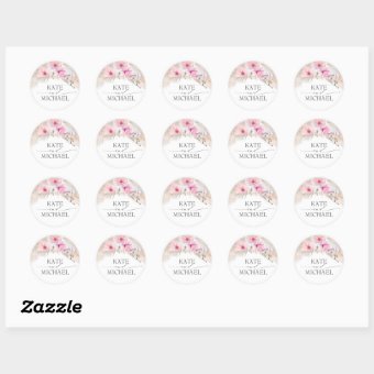 Pink Orchids and Pampas Grass Elegant Modern Classic Round Sticker | Zazzle