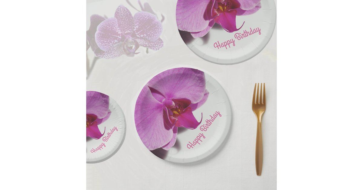 Pink Orchids Botanical Floral Paper Plates | Zazzle