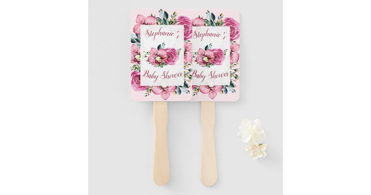 Pink Orchids & Roses Baby Shower Hand Fan | Zazzle