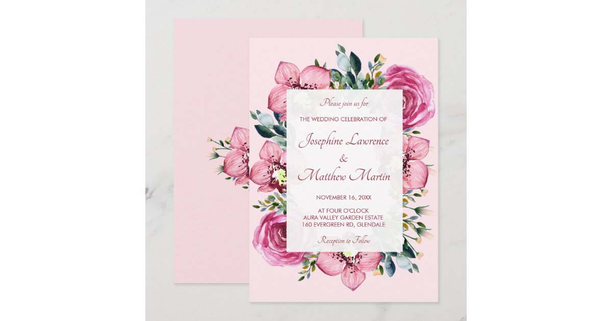 Pink Orchids & Roses Wedding Invitations | Zazzle