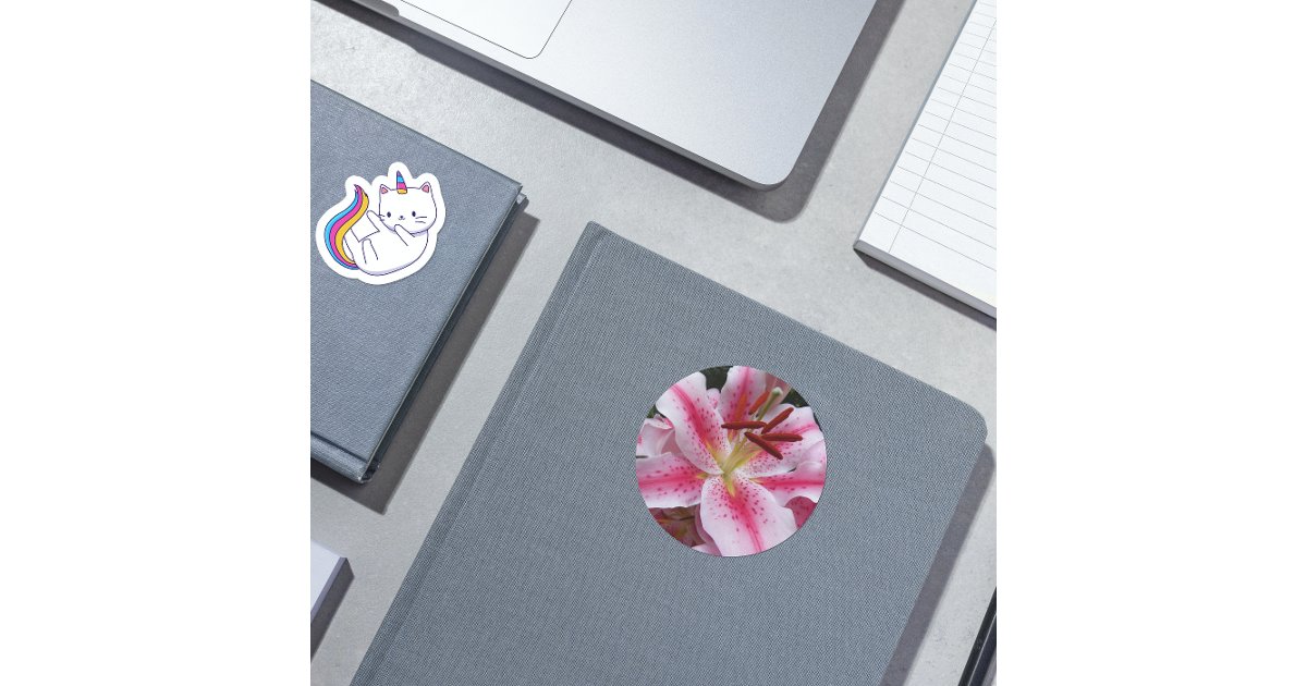 Pink Oriental Lily Floral Classic Round Sticker | Zazzle