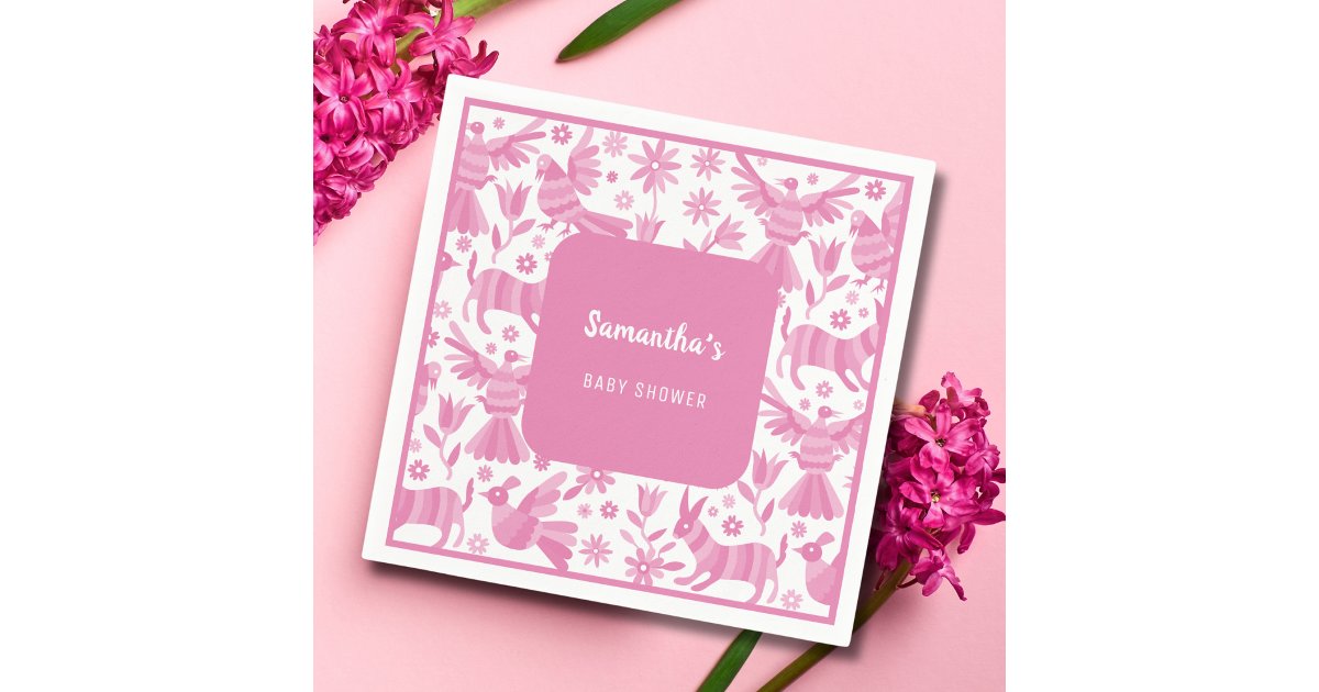 Pink otomi mexican baby shower Paper Plate Napkins | Zazzle