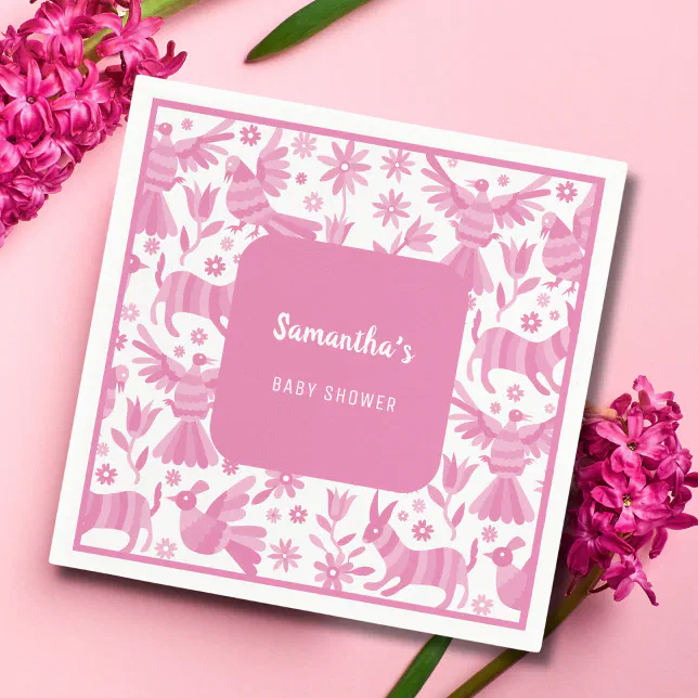 Pink otomi mexican baby shower Paper Plate Napkins | Zazzle