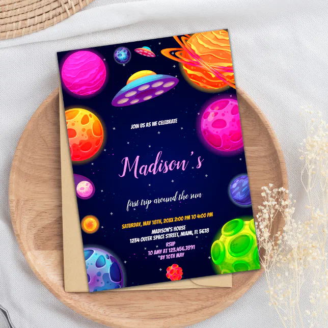 Pink Outer Space Birthday Invitations Zazzle