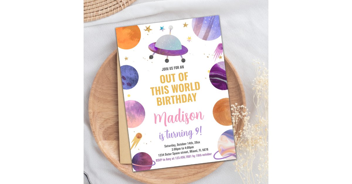 Pink Outer Space Birthday Invitations | Zazzle