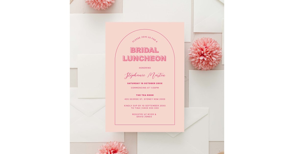 Pink Outline Bold Type Bridal Luncheon Invitation | Zazzle