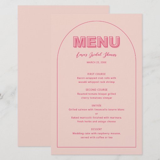 Pink Outline Bold Type Bridal Shower menu card | Zazzle