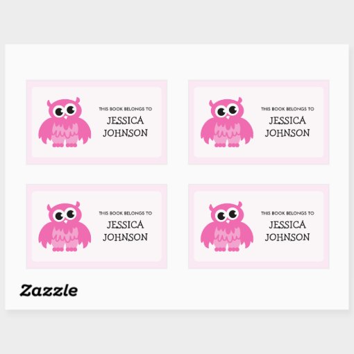 Pink owl book label stickers | School supplies | Zazzle