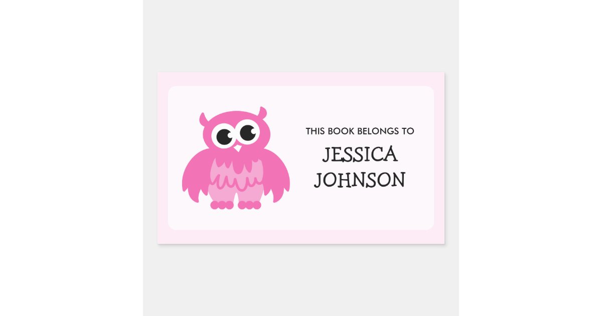 Pink owl book label stickers | School supplies | Zazzle