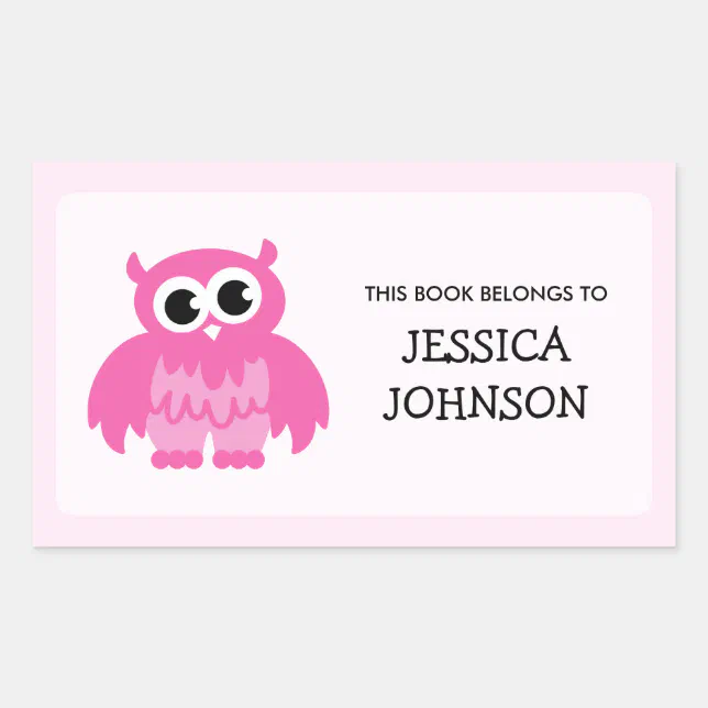 Pink owl book label stickers | School supplies | Zazzle