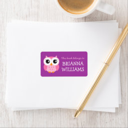 Pink owl bookplate book labels for kids | Zazzle
